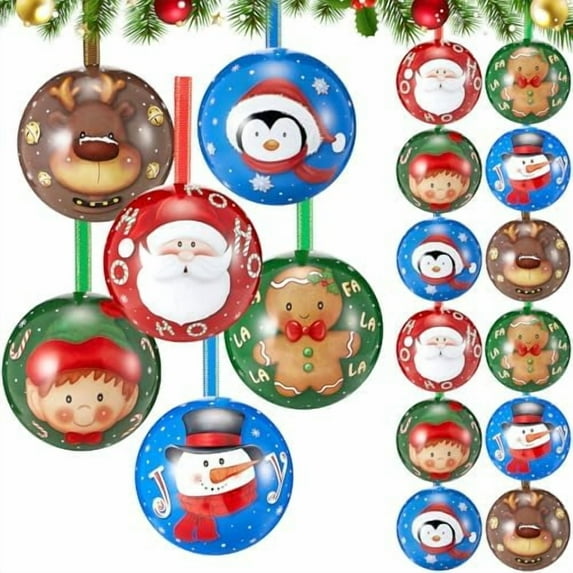 18 Pcs Christmas Candy Jar Hanging Decoration Tinplate Candy Ball Boxes ...