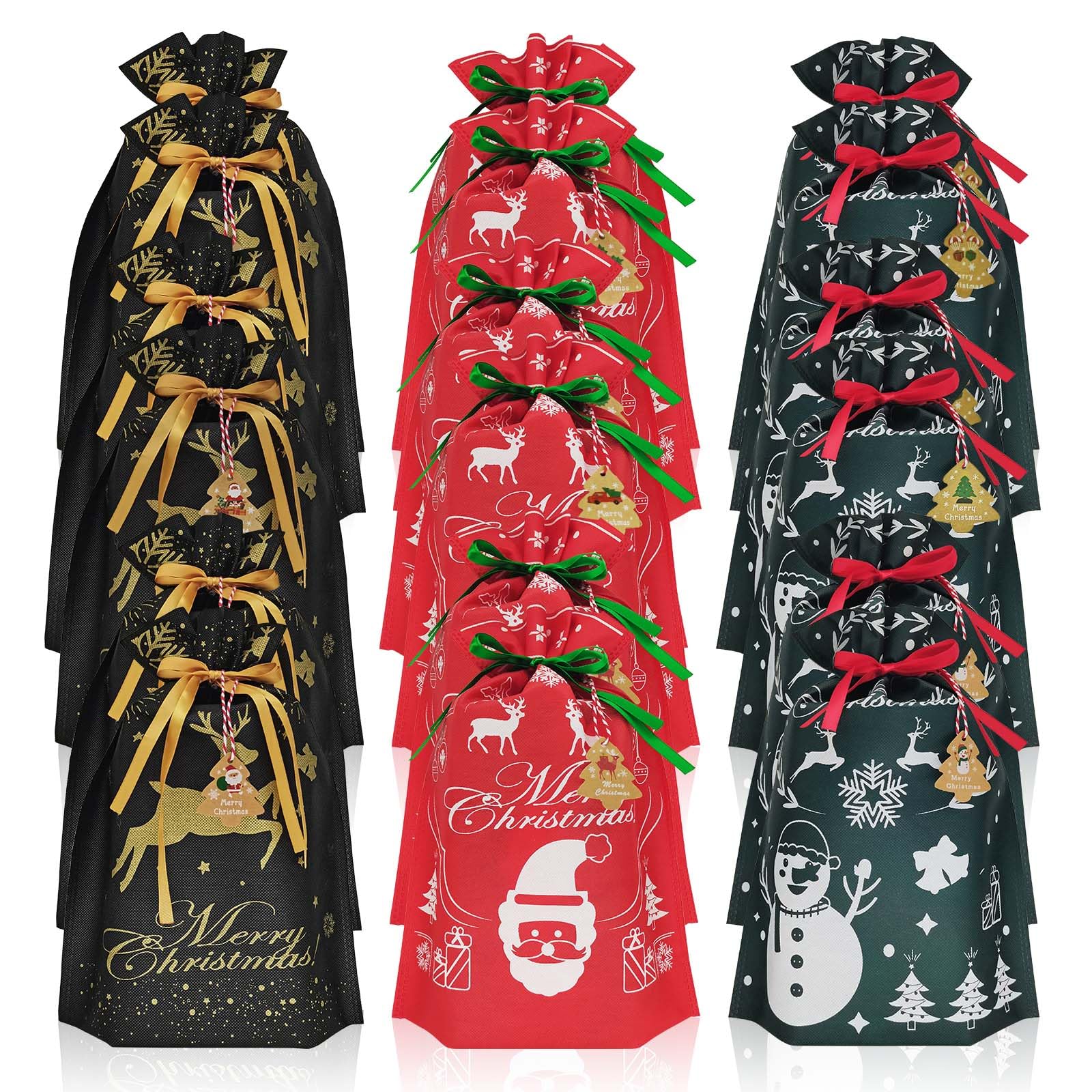 18 Pcs Christmas Drawstring Fabric Gift Bags, Reusable Cloth Santa ...