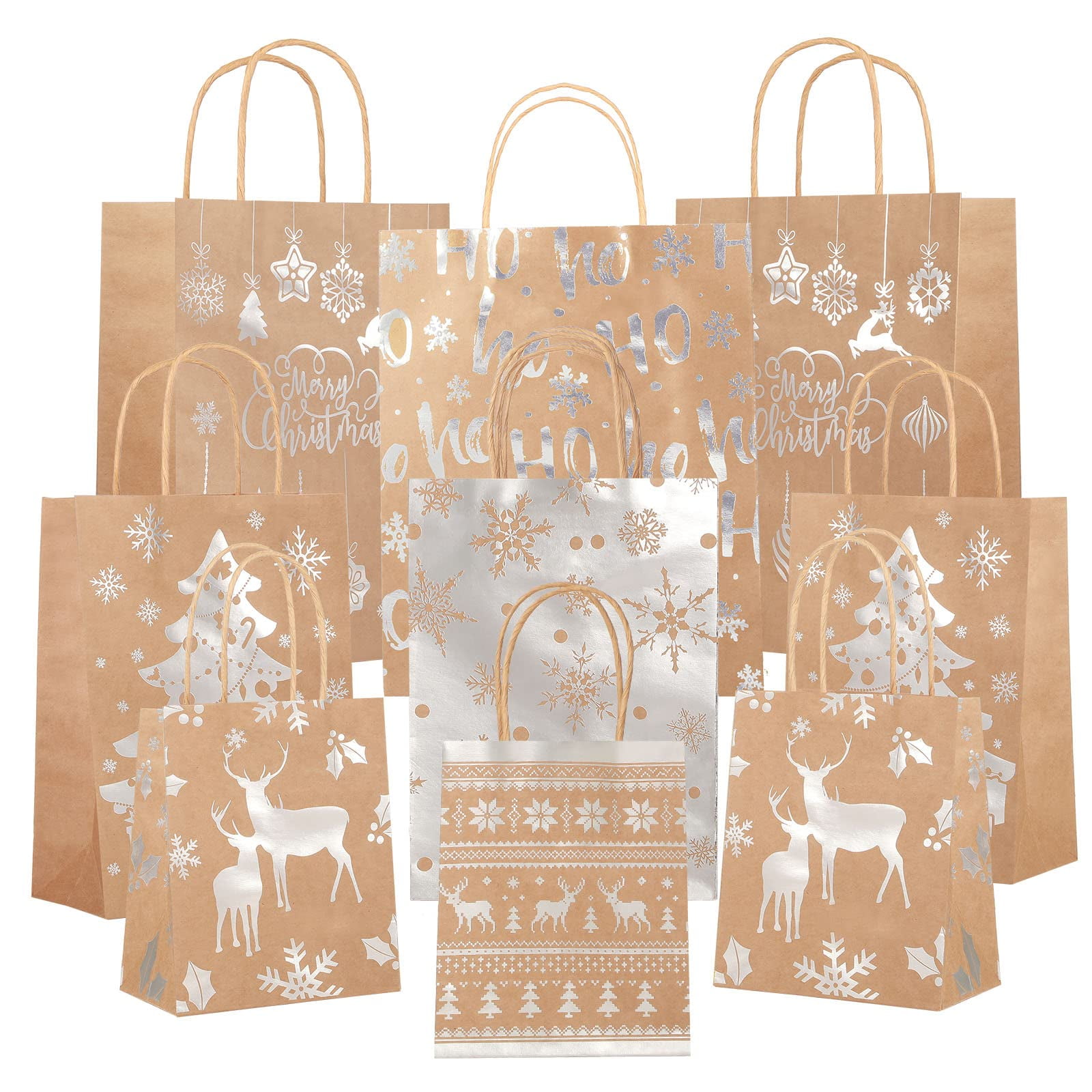 18 Pcs Christmas Kraft Paper Bag Bronzing Gift Bags Metallic Gold Gift ...