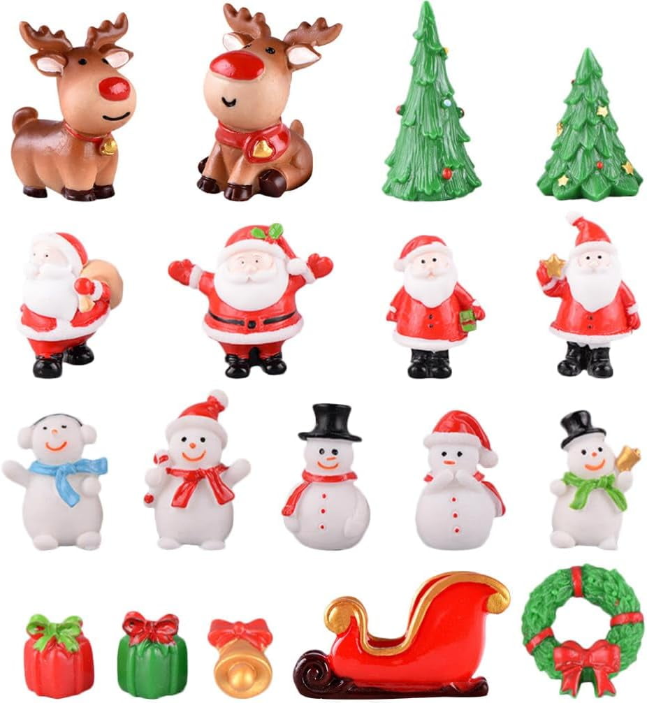 18 Pcs Christmas Micro Landscapes Xmas Snowman Miniature Figurines Tree ...