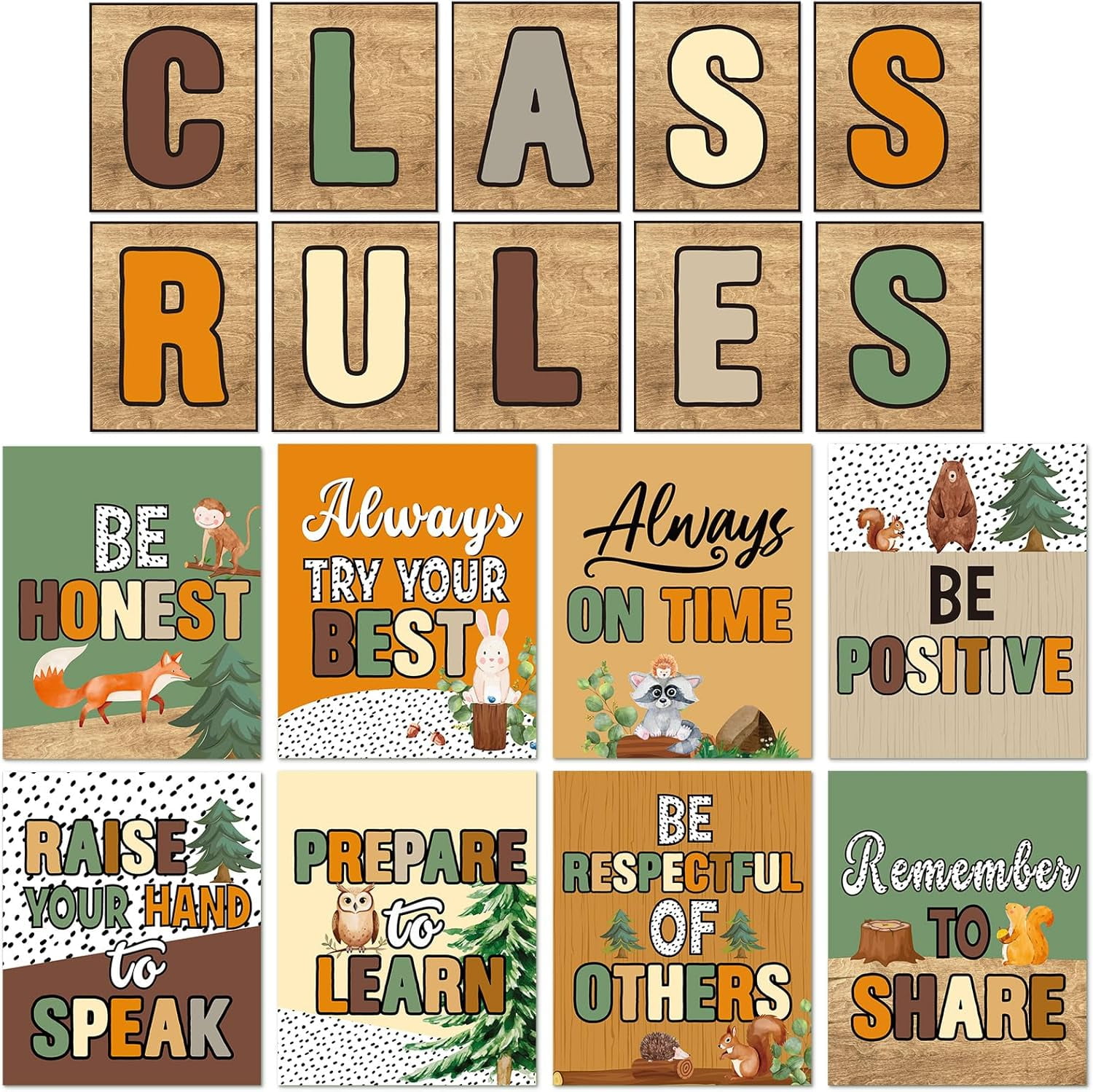 18 Pcs Class Rules Poster Set Forest Classroom Poster Decor Back to ...