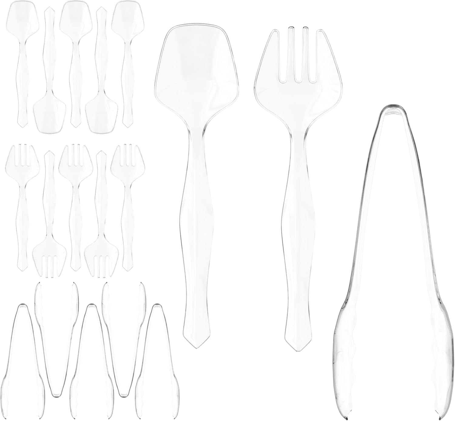 18 Pcs Clear Plastic Serving Utensils Set - 6 Spoons, Tongs And Forks ...