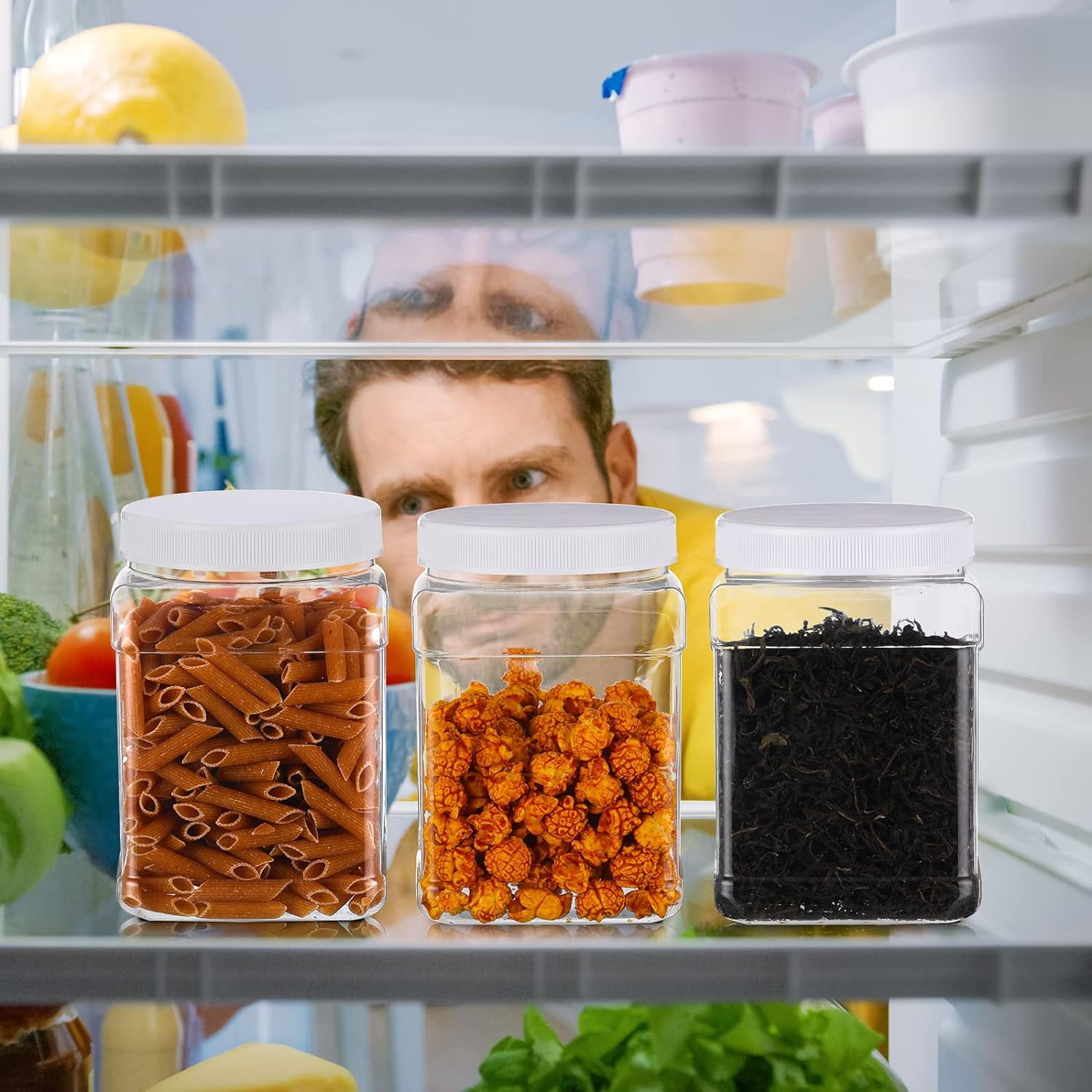 18 Pcs Clear Plastic Storage Jars with Lids, 27 oz Square Plastic ...