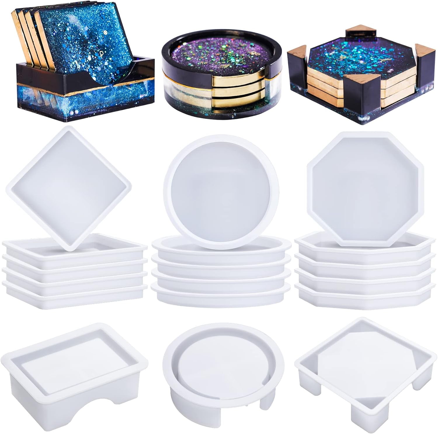 18 Pcs Coaster Resin Molds Silicone, Coaster Molds with Round Square ...