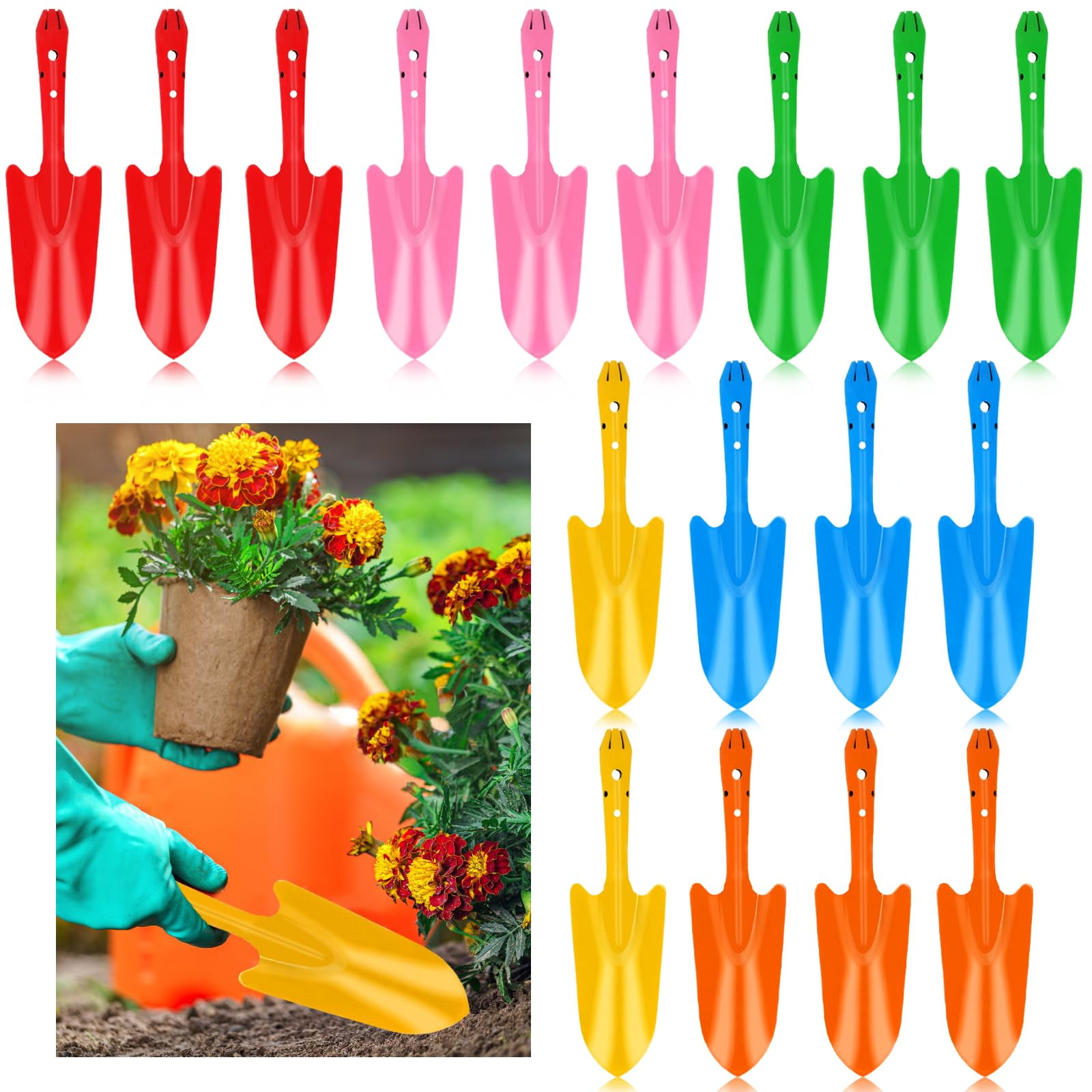 18 Pcs Colorful Garden Shovels Small Metal Hand Trowel Set for ...