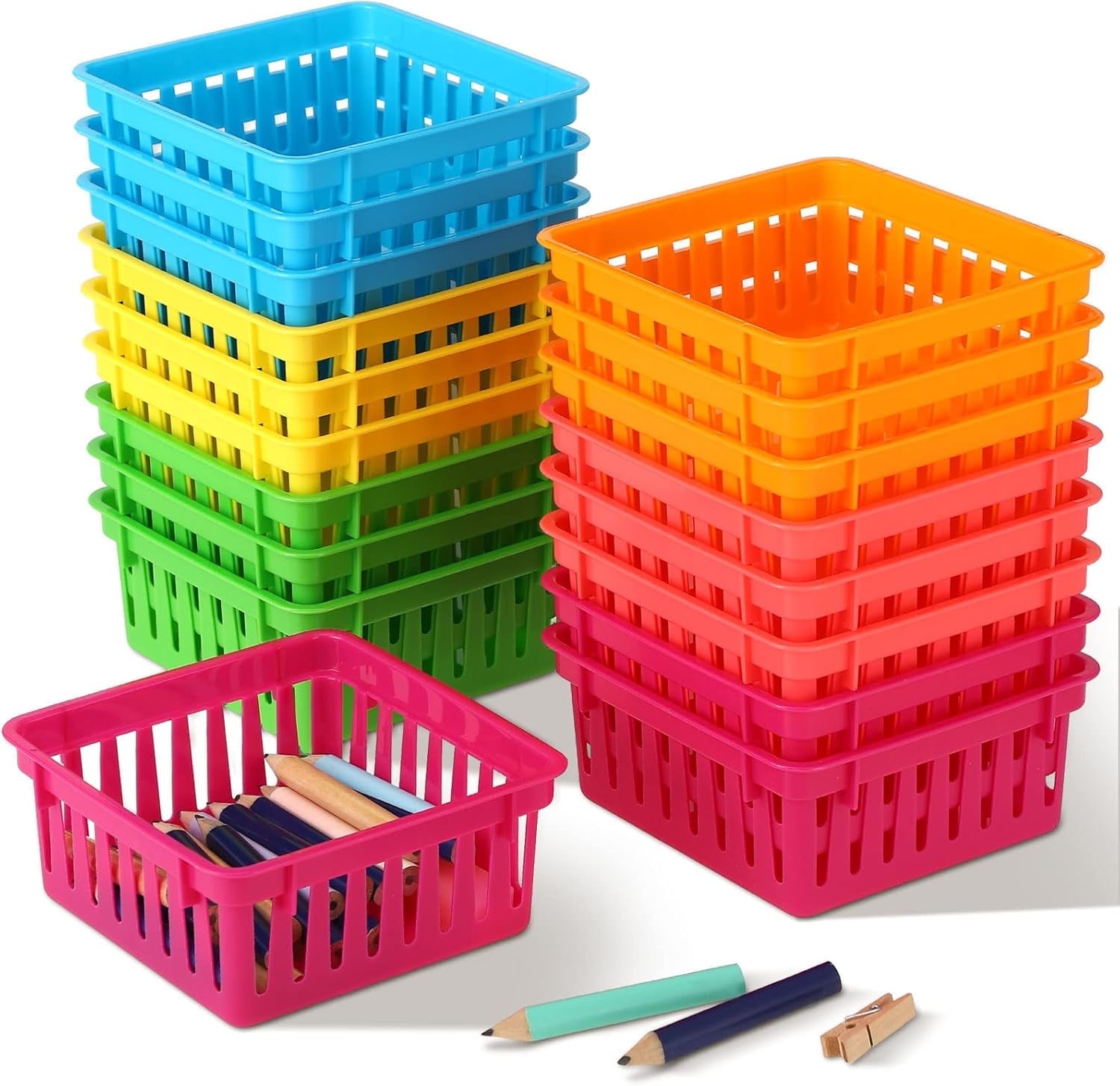 18 Pcs Colorful Small Plastic Baskets Classroom Storage Bins Crayon and ...