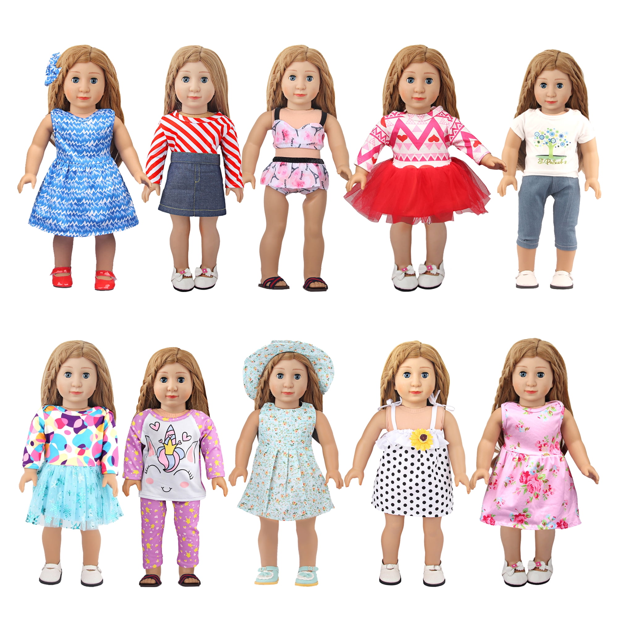 18 Pcs Doll Clothes Accessories for 18 Inch American Dolls, 10 Complete ...