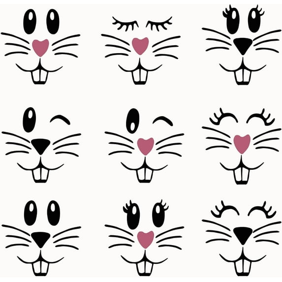 18 Pcs Easter Bunny Face Vinyl Decals - Bunny Faces DIY Craft Vinyl Art ...