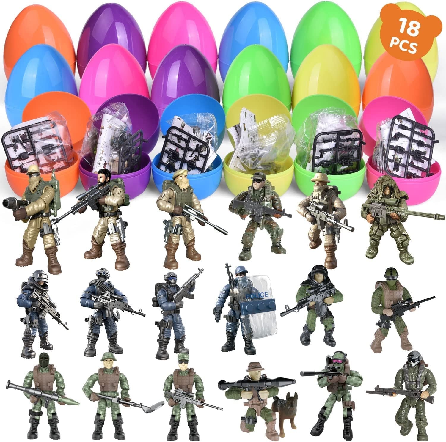 18 Pcs Easter Eggs Prefilled with Army Men and Elite Force Army Ranger ...