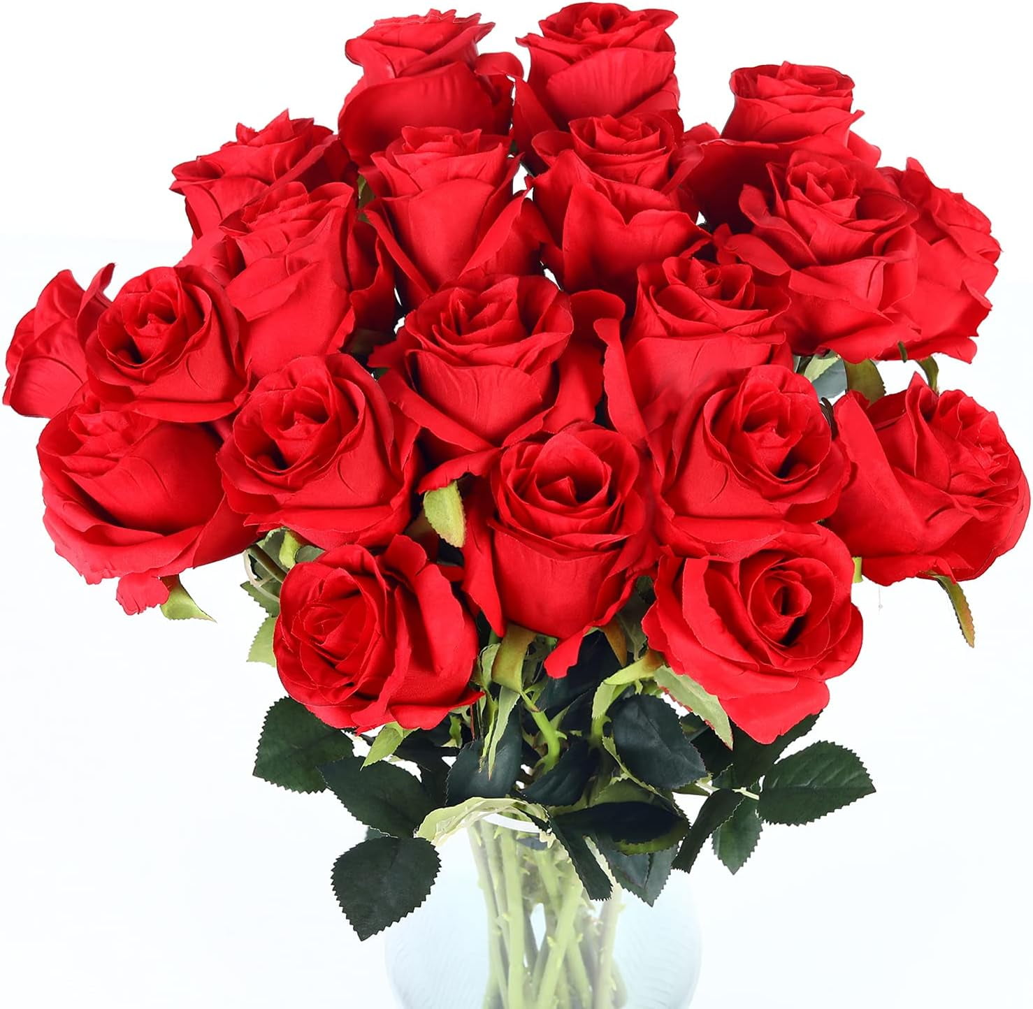 18 Pcs Bridal Silk Red Roses Artificial Flowers Fake Rose Bouquet for ...