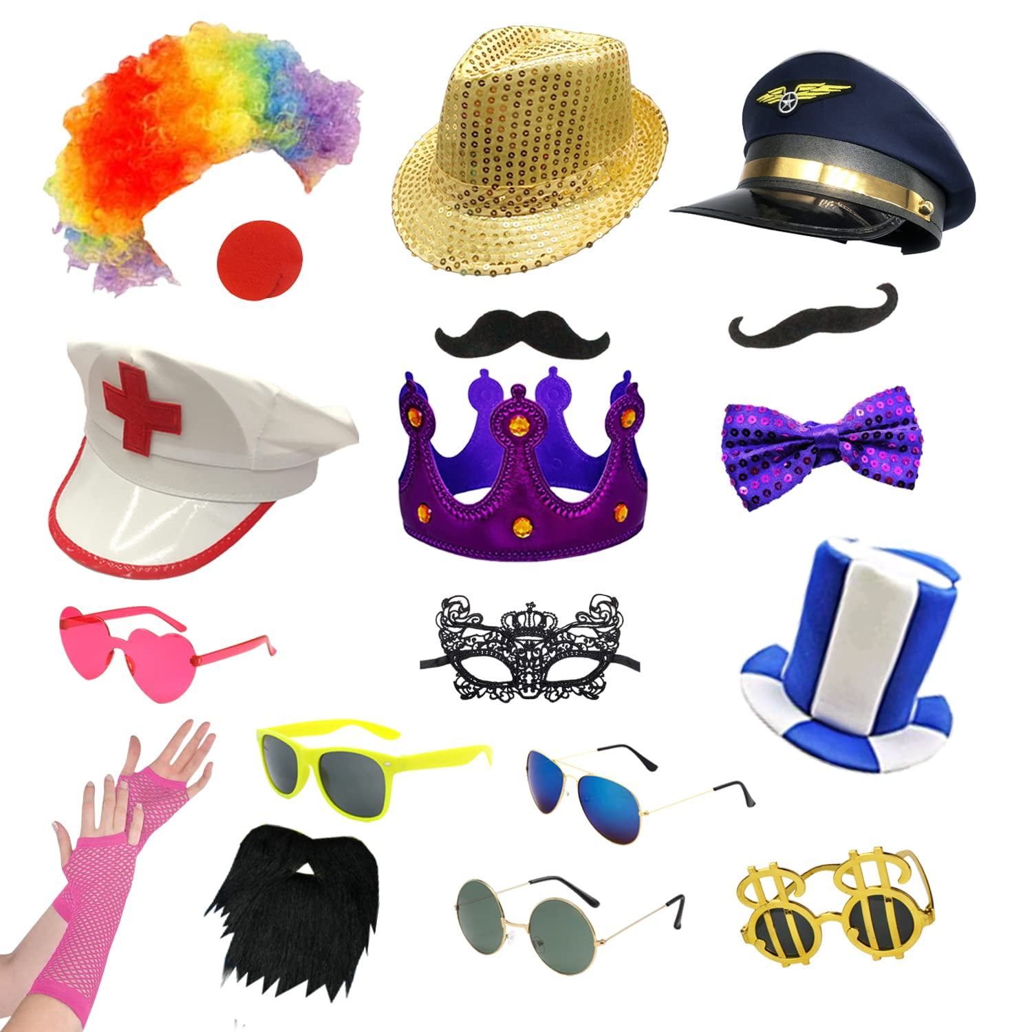 18 Pcs FunnyUMRT Photo Booth Props for Adults - Assorted Dress Up ...