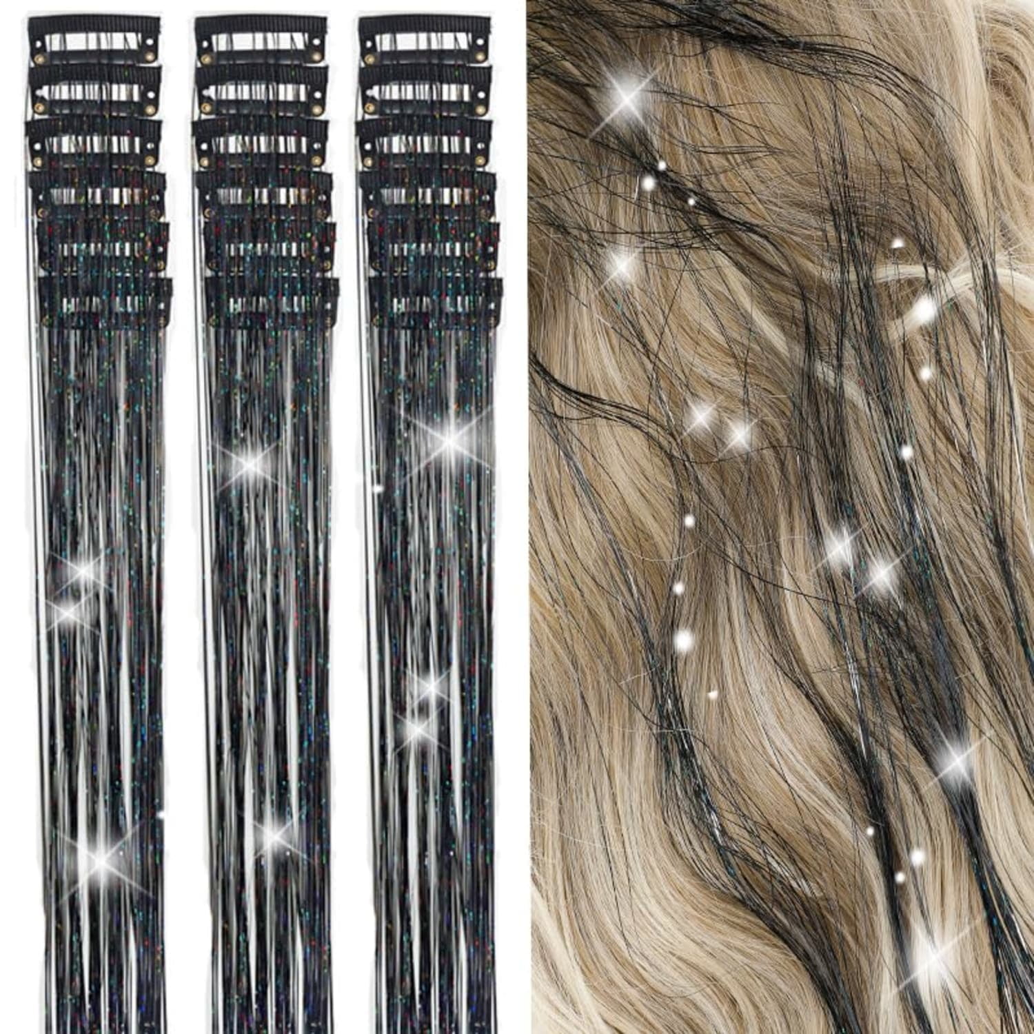 18 Pcs Hair Tinsel Clip in Hair Extensions,19.6Inch Clip in Hair Tinsel ...