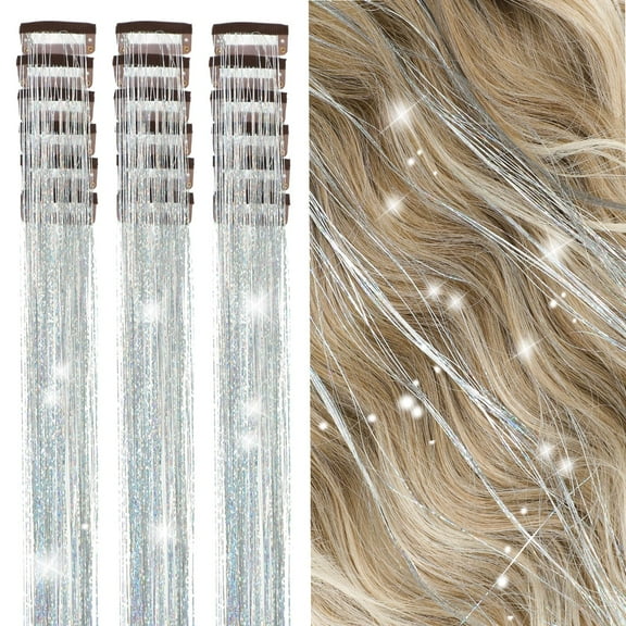Hair Tinsel Kit Pack of 12 Pcs Hair Tinsel Clip in 19.6Inch Glitter ...