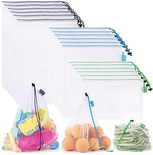 18 Pcs Heavy Duty Reusable Mesh Produce Bags, Barcode Scanable See ...