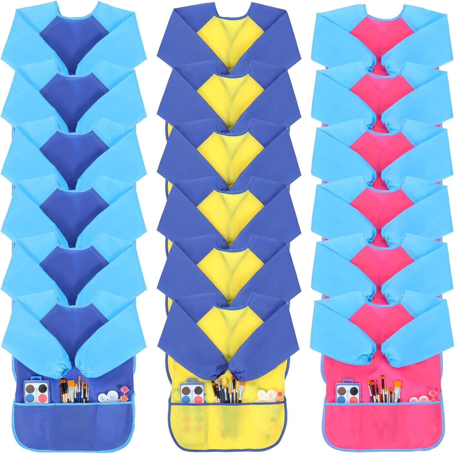 18 Pcs Kids Art Smock, Colorful Waterproof Toddler Painting Apron ...