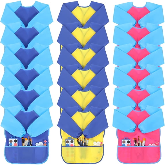 18 Pcs Kids Art Smock, Colorful Waterproof Toddler Painting Apron ...