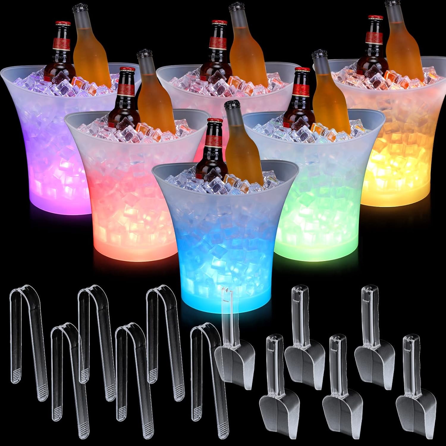 18 Pcs LED Ice Bucket Bulk with Scoop and Clip 5 L Ice Bucket 7 Color ...