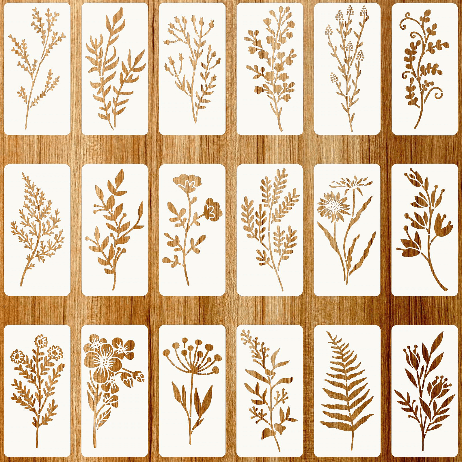 18 Pcs Leaves Plants Stencils Templates for Painting on Wood, Reusable ...