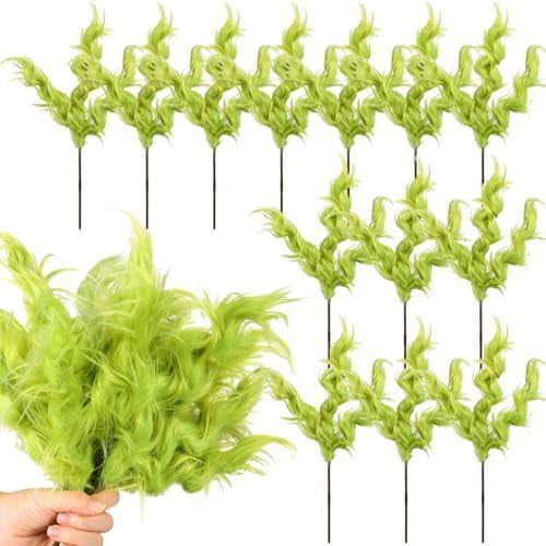 18 Pcs Lime Green Furry Picks Topper Glitter Curly Berry Ornaments 14 ...