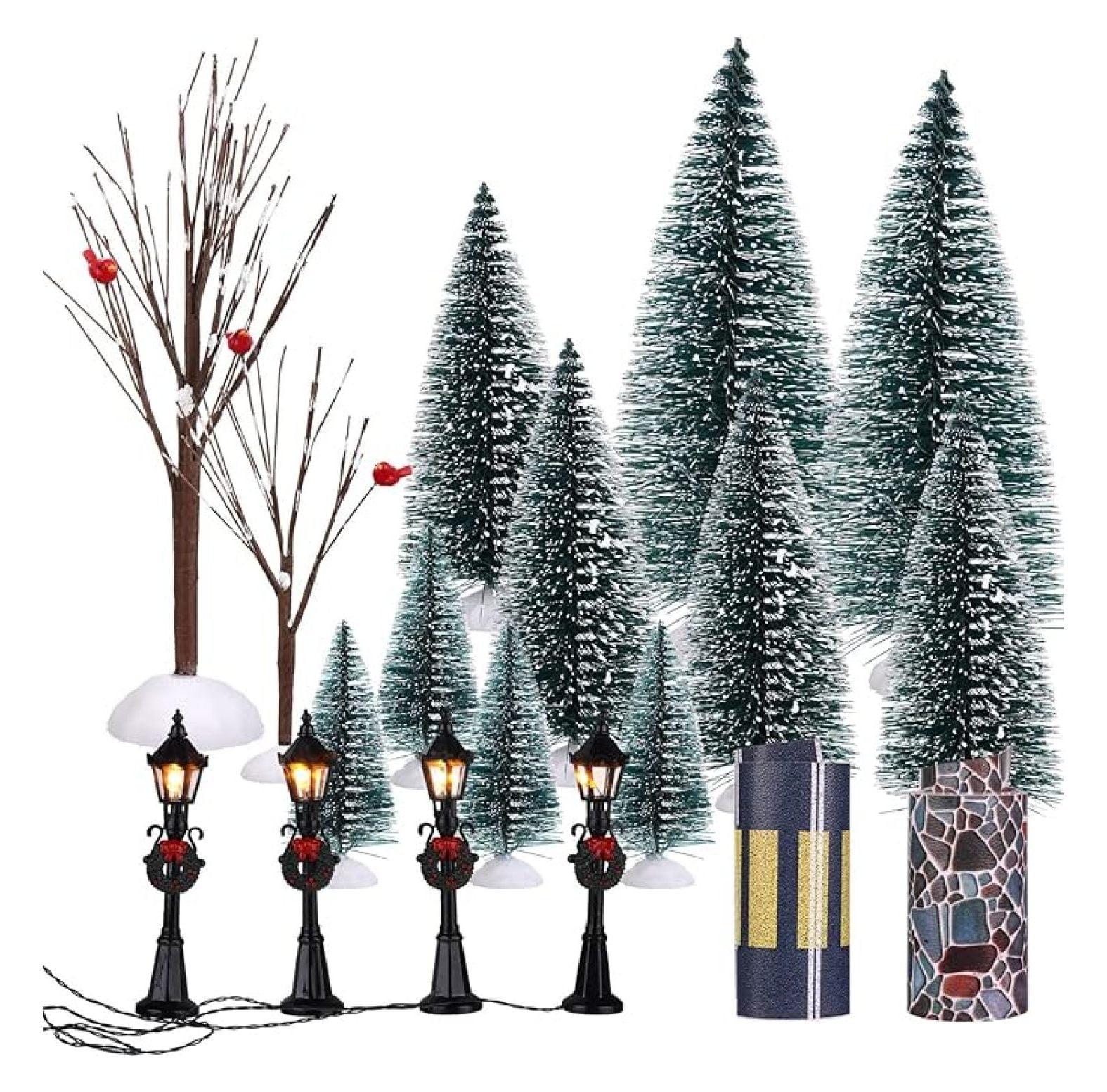 18 Pcs Mini Christmas Village Trees Accessories Set Christmas Villages ...