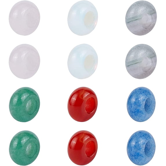 18 Pcs Mixed Natural Gemstone European Beads 6 Colors 6mm Large Hole ...