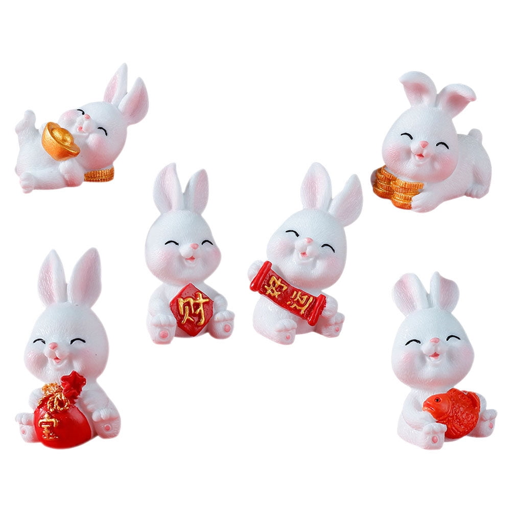 18 Pcs Natural Resin Plushies Cute Year of The Rabbit Mascot ...