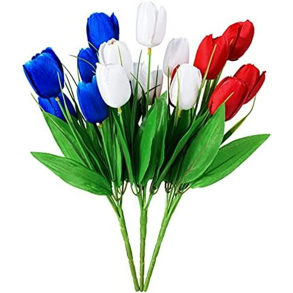 18 Pcs Patriotic Artificial Flower - RED, White, and Blue Artificial ...