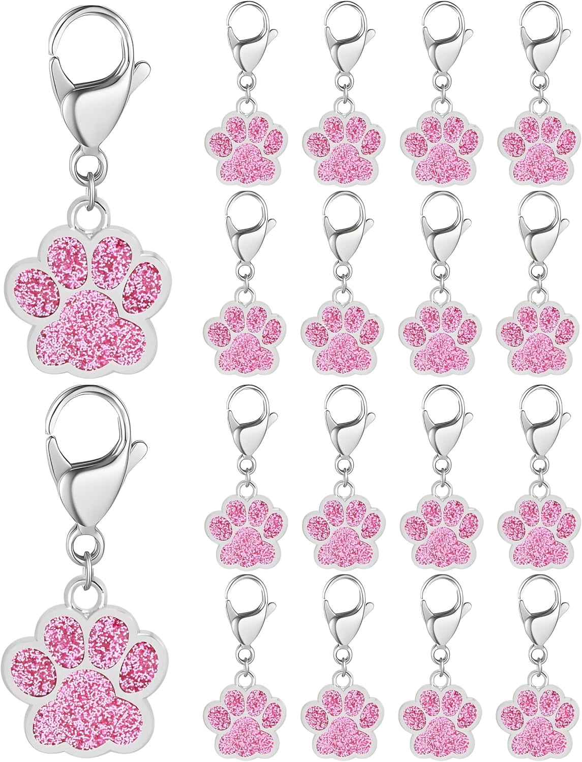18 Pcs Paw Print Keychains Glitter Animal Cat Dog Claw Footprint ...