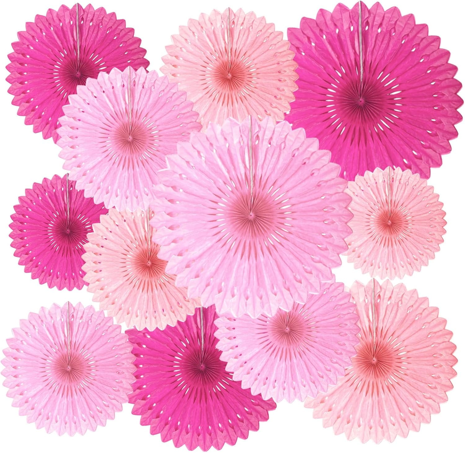 18 Pcs Pink Set Hanging Paper Fan, Hanging Honeycomb Round Paper Fans ...