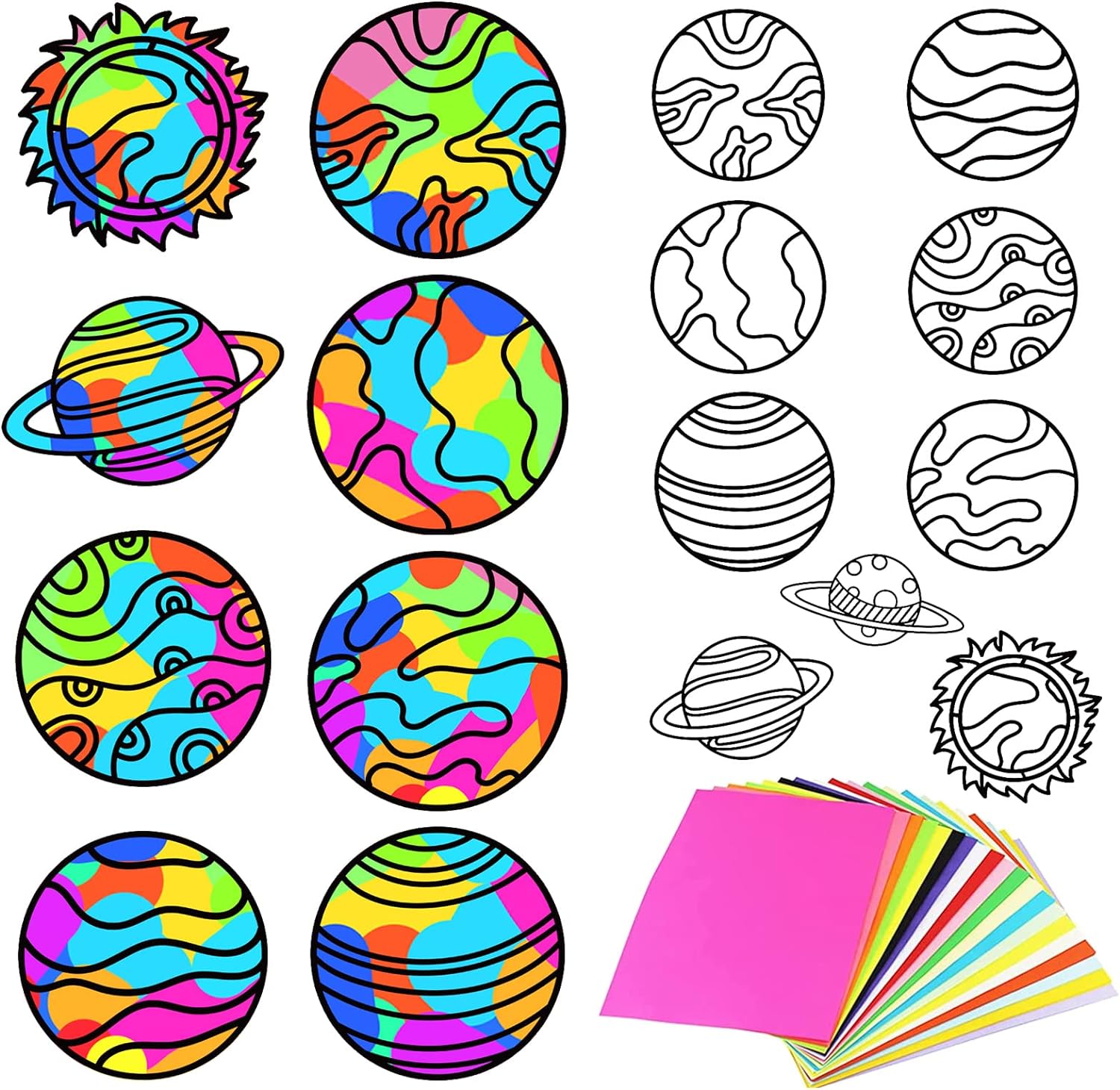 18 Pcs Planet Shapes Templates Glass Effect Paper Sets DIY Suncatchers ...