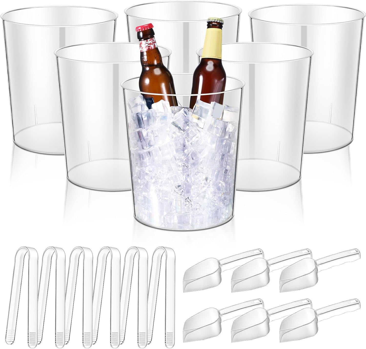 18 Pcs Plastic Ice Bucket for Parties 5L Clear Wine Bottle Chiller with ...