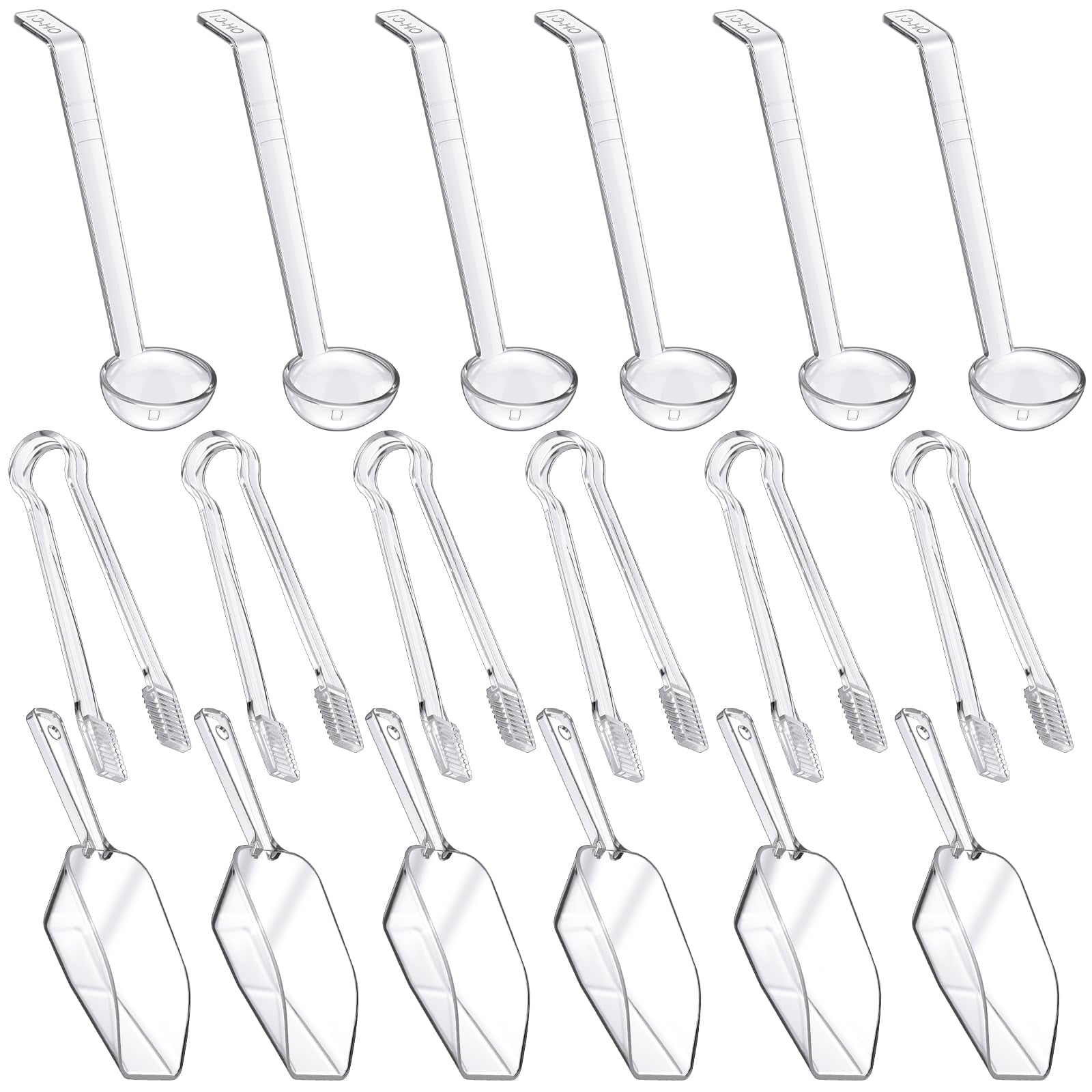 18 Pcs Plastic Ice Tongs, Ice Scoops and Acrylic Soup Ladles Mini Clear ...
