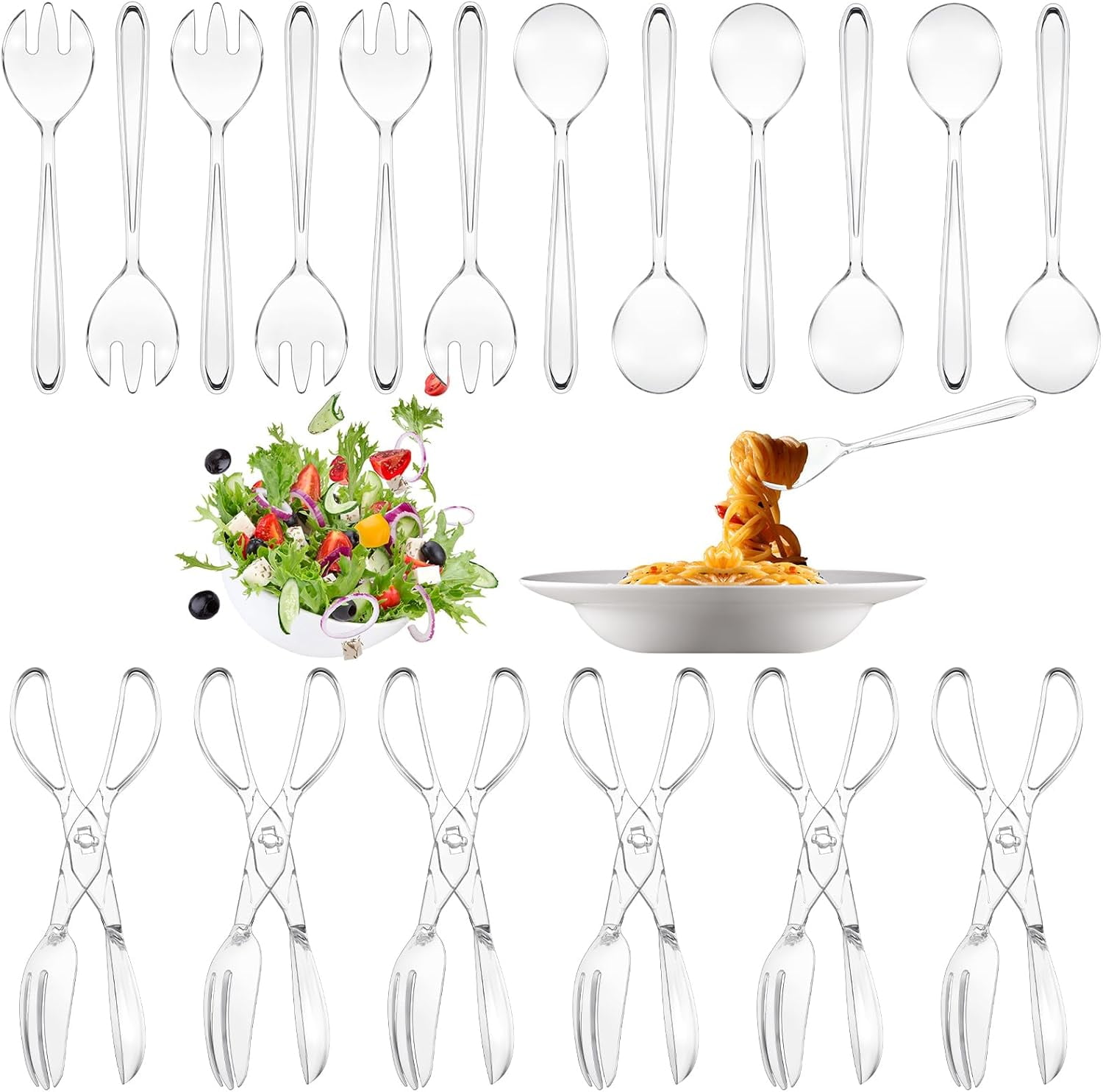 18 Pcs Plastic Serving Utensils 9" Clear Disposable Utensils Set ...