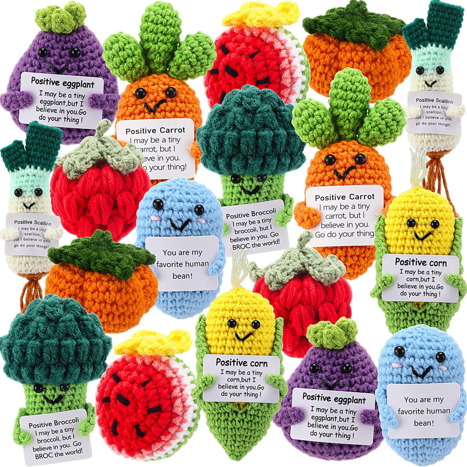 18 Pcs Positive Crochet Animal Fruit Sunflower Emotional Dolls Bulk ...