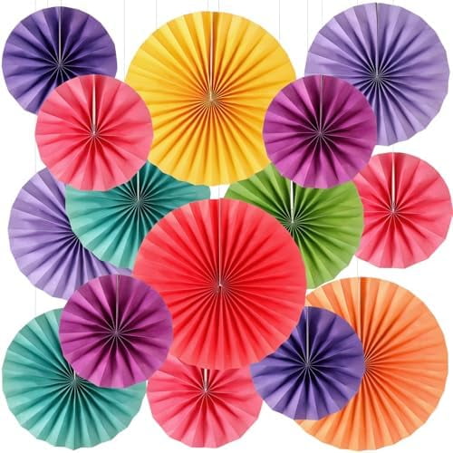 18 Pcs Rainbow Hanging Paper Fans Decor Back to School Paper Fans Round ...