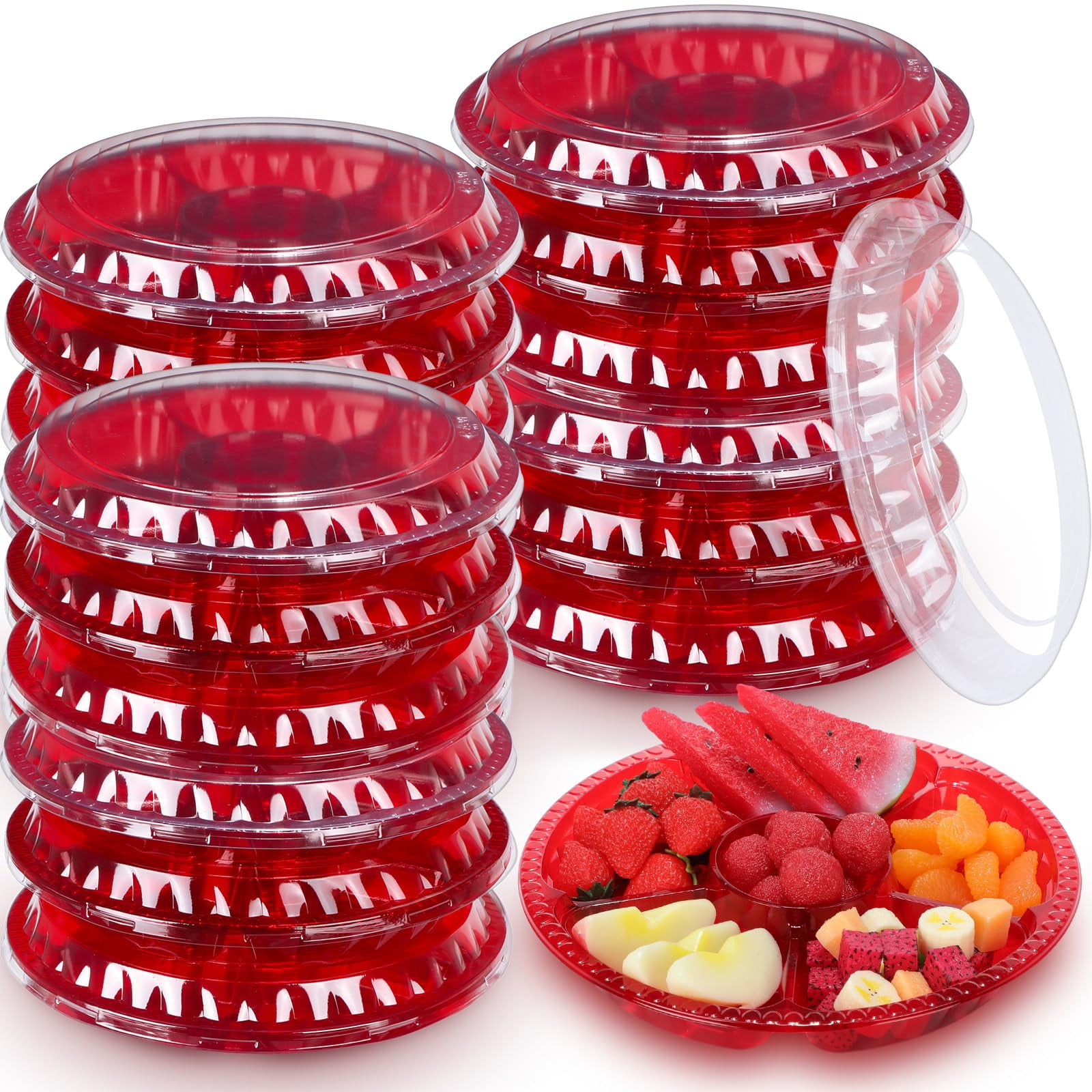 18 Pcs Round Divided Serving Tray with Lid Plastic Appetizer Tray ...