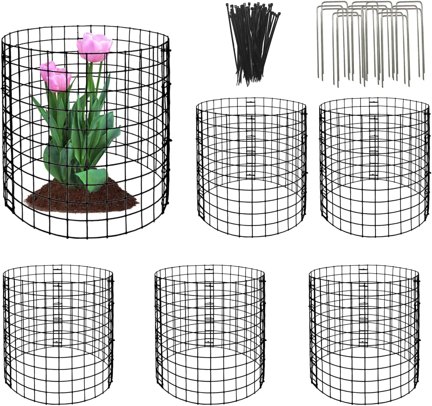 18 Pcs Round Plant Protector from Animals, 6 Pack 12" x 12" Metal Mesh ...