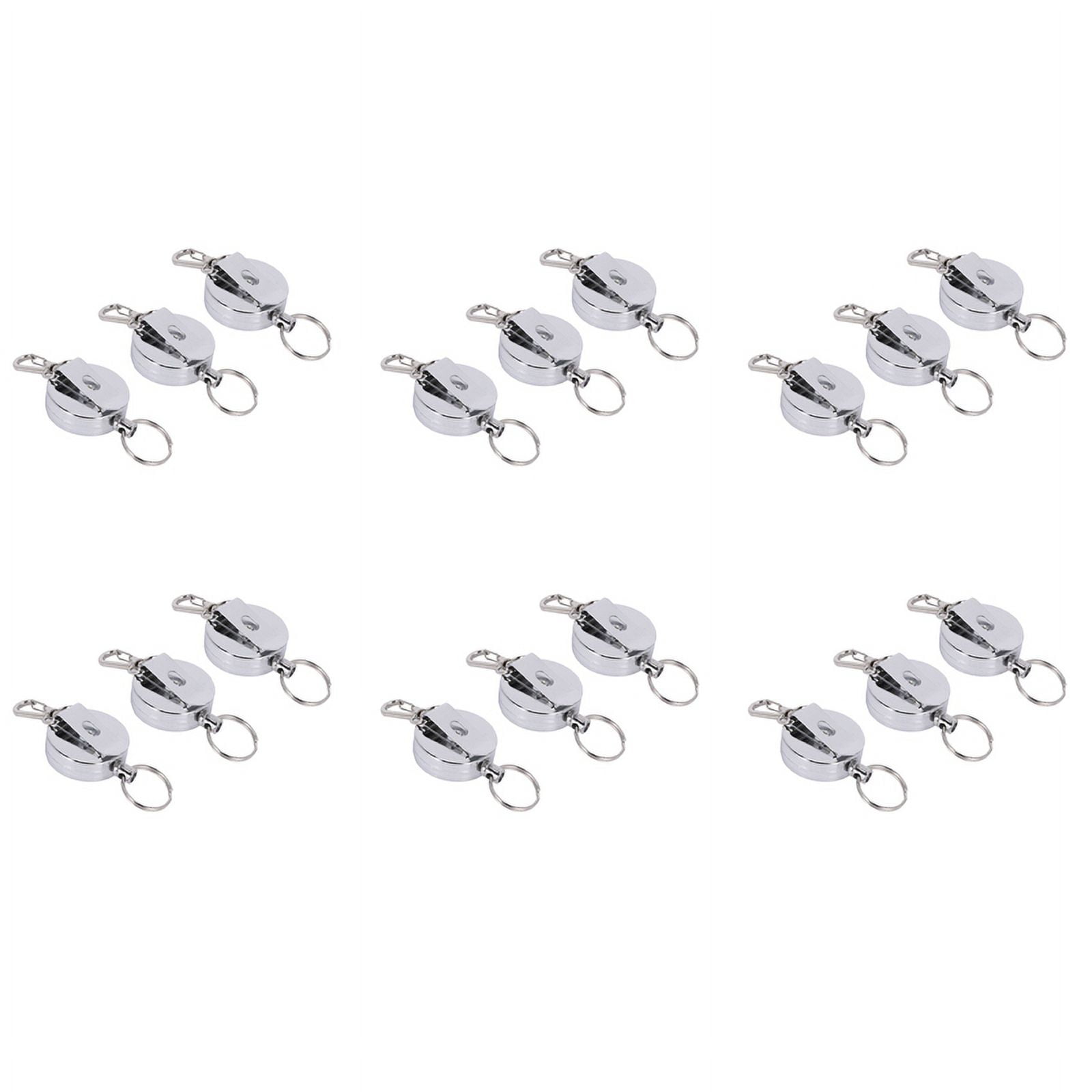 18 Pcs Stainless Silver Retractable Key Chain Keyring Heavy Duty Steel ...