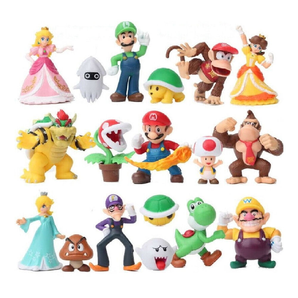 18 Pcs Super Mario Bros Luigi Toad Yoshi Toy Figures Cake Topper Party ...