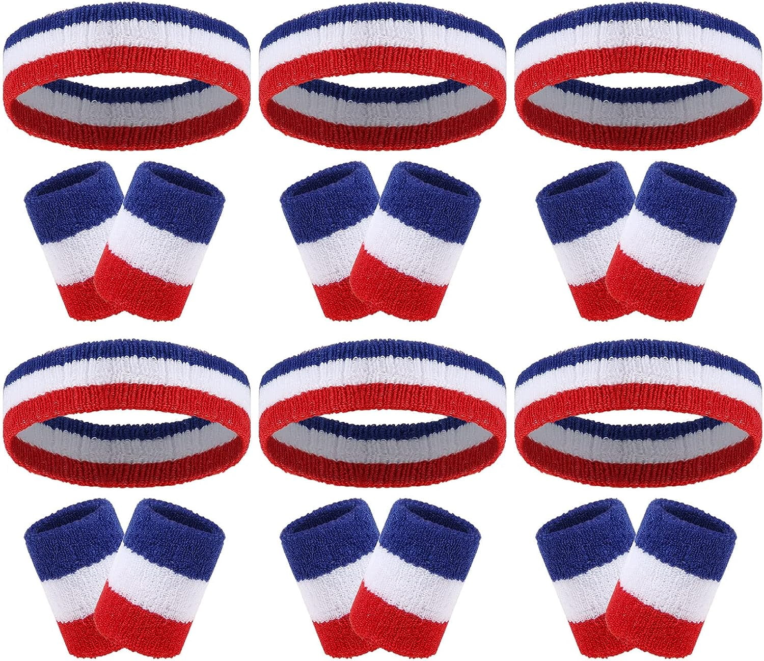 18 Pcs Sweatbands Headband Wristband Set Colorful Striped Terry Cloth ...