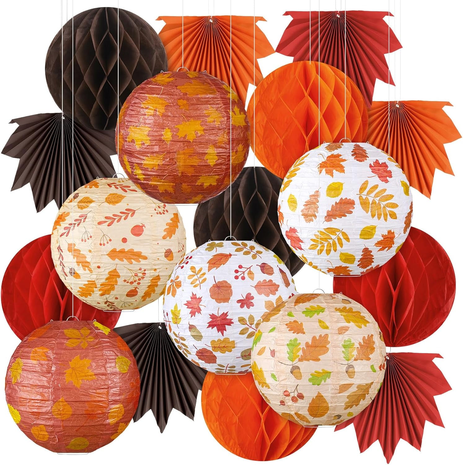 18 Pcs Thanksgiving Party Decoration Fall Paper Lanterns Autumn Maple ...