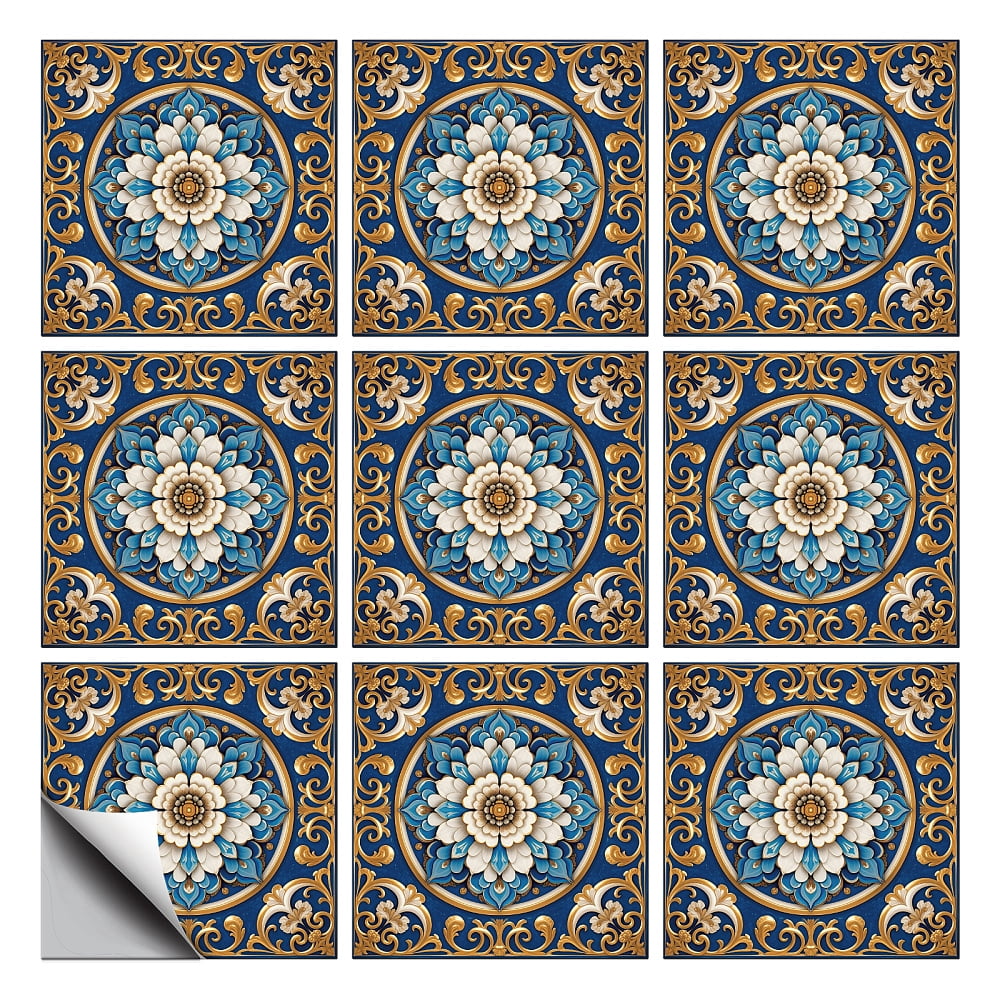 18 Pcs Three-Dimensional Flowers Patten Tile Sticker Geometric Metal ...