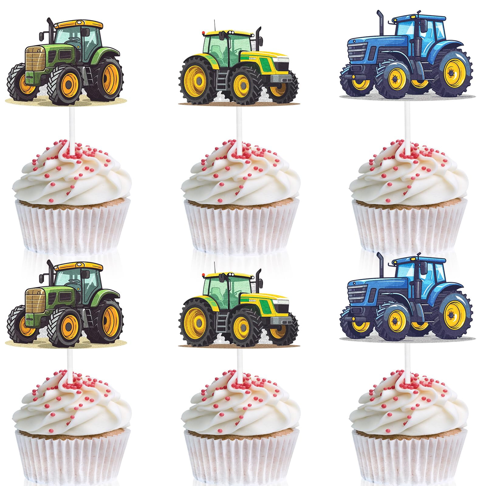 18-Pcs Tractor Farm Themed Car Cupcake KKS1 Birthday Decorations Farmer Tractor Decoration ...