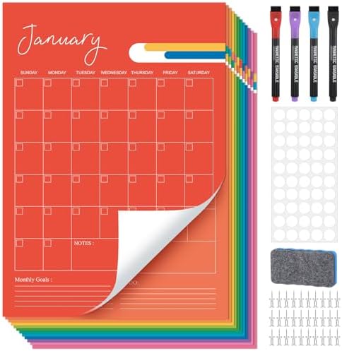 18 Pcs Wall Calendar Dry Eraser with Markers 12" x 17" Undated ...
