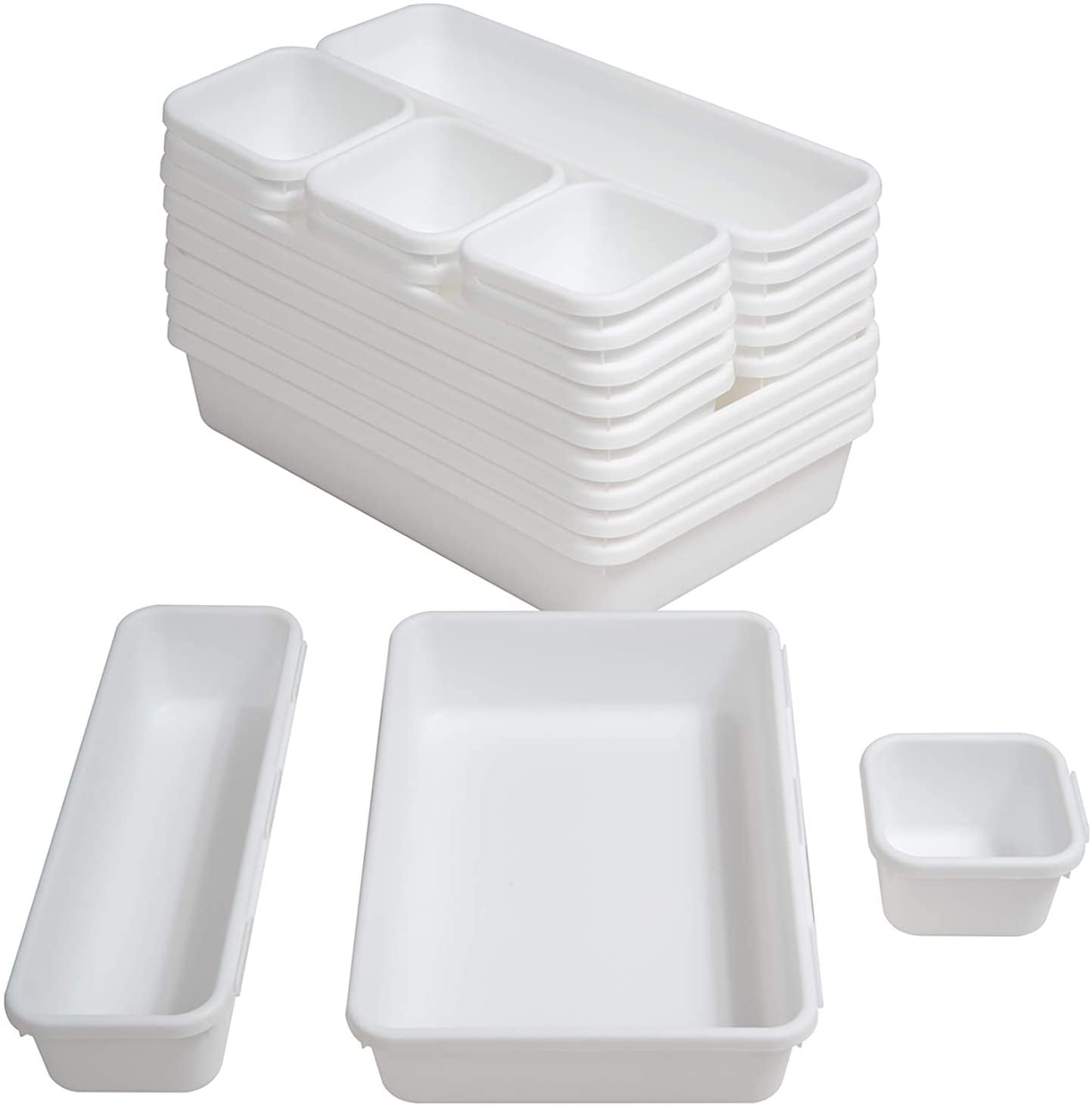 18 Pcs White Drawer Organizers Trays Set Dividers for Kitchen Office ...
