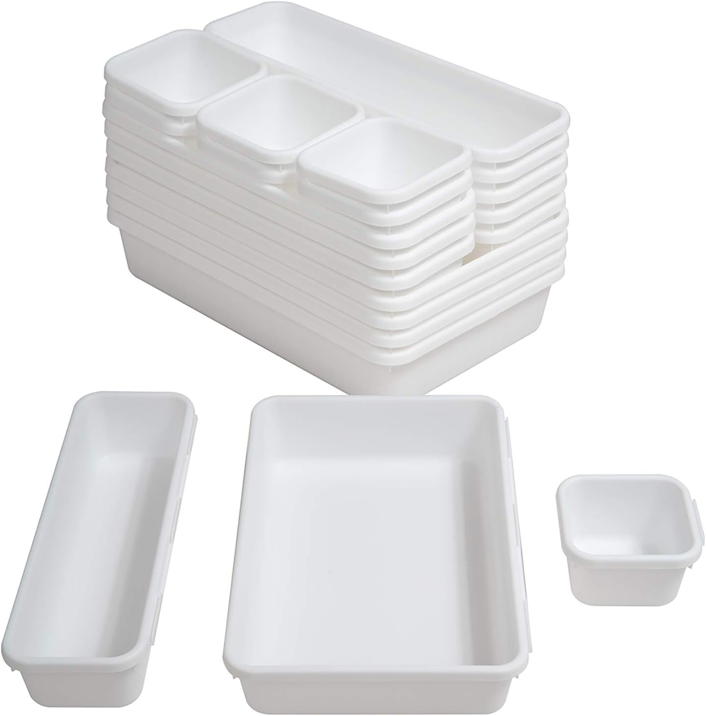 18 Pcs White Drawer Organizers Trays Set Drawer Dividers for Kitchen ...