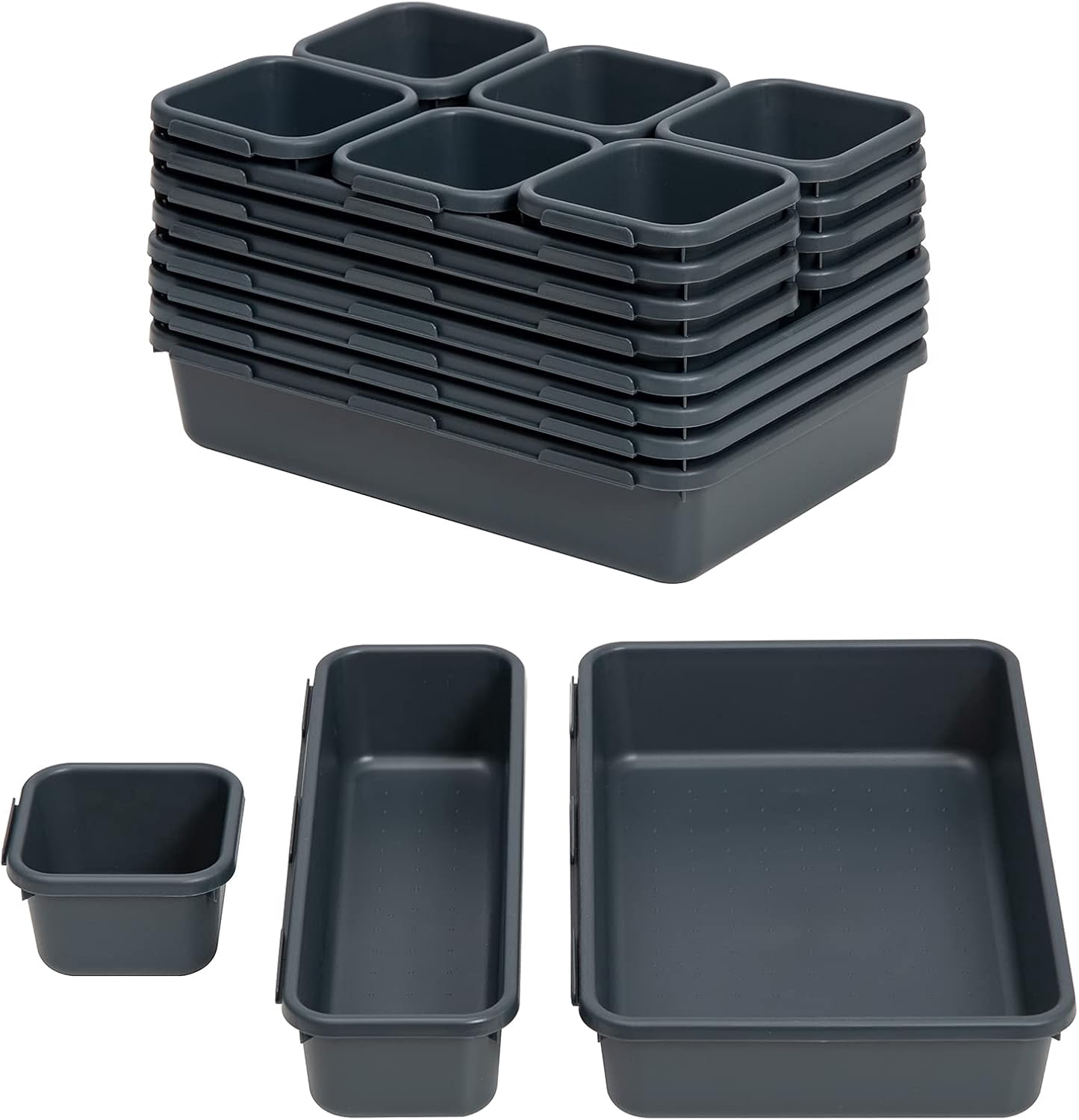 18 Pcs White Drawer Organizers Trays Set Drawer Dividers for Kitchen ...