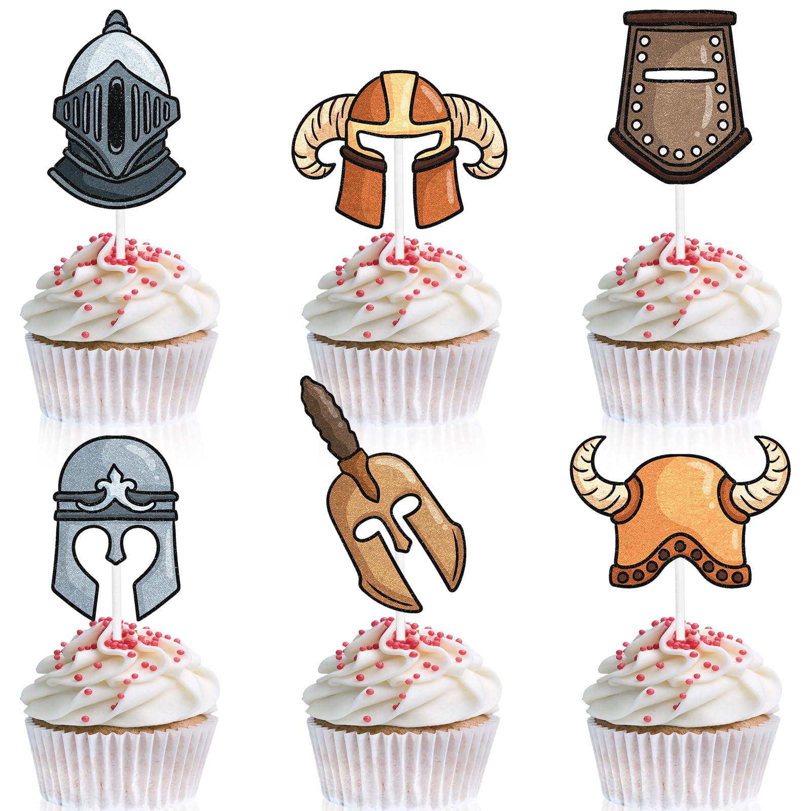 18 Pcs medieval FEV6 vintage knight theme happy birthday cupcake ...