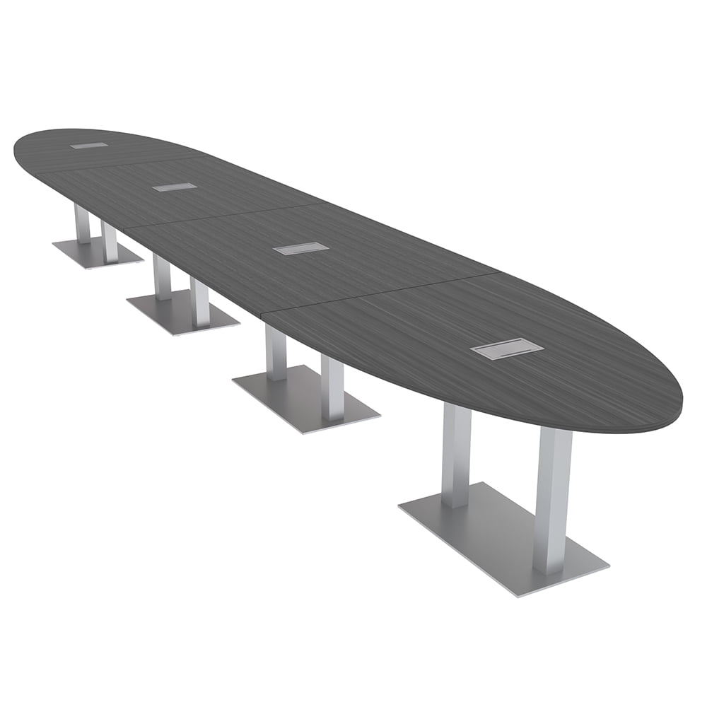 18 Person Modular Oval Conference Table Square Metal Bases Power Units ...