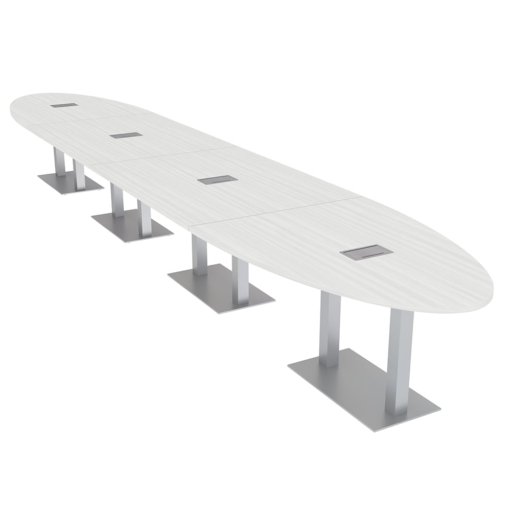 18 Person Modular Oval Conference Table Square Metal Bases Power Units ...